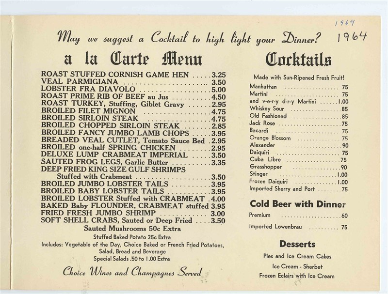 Colonial Inn Menu Route 73 South Marlton New Jersey 1964 | eBay