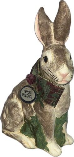 Vtg Roman Inc Christmas BUNNY RABBIT Hare Figurine Season's Greetings ...