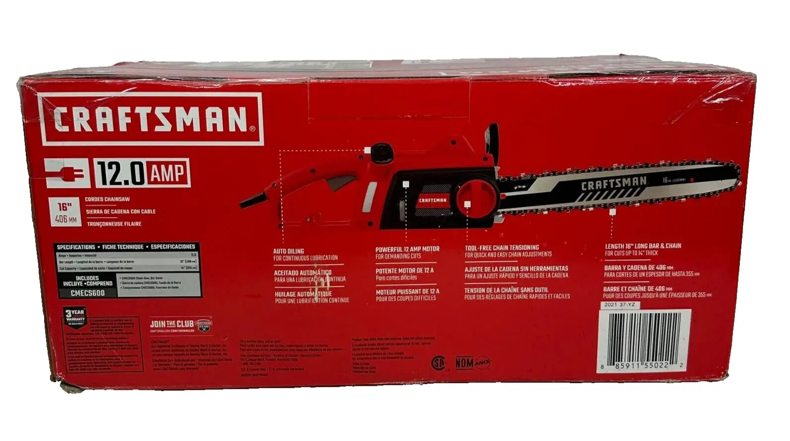 CRAFTSMAN CMECS600 12 Amp 16 in Corded Electric Chainsaw for sale ...
