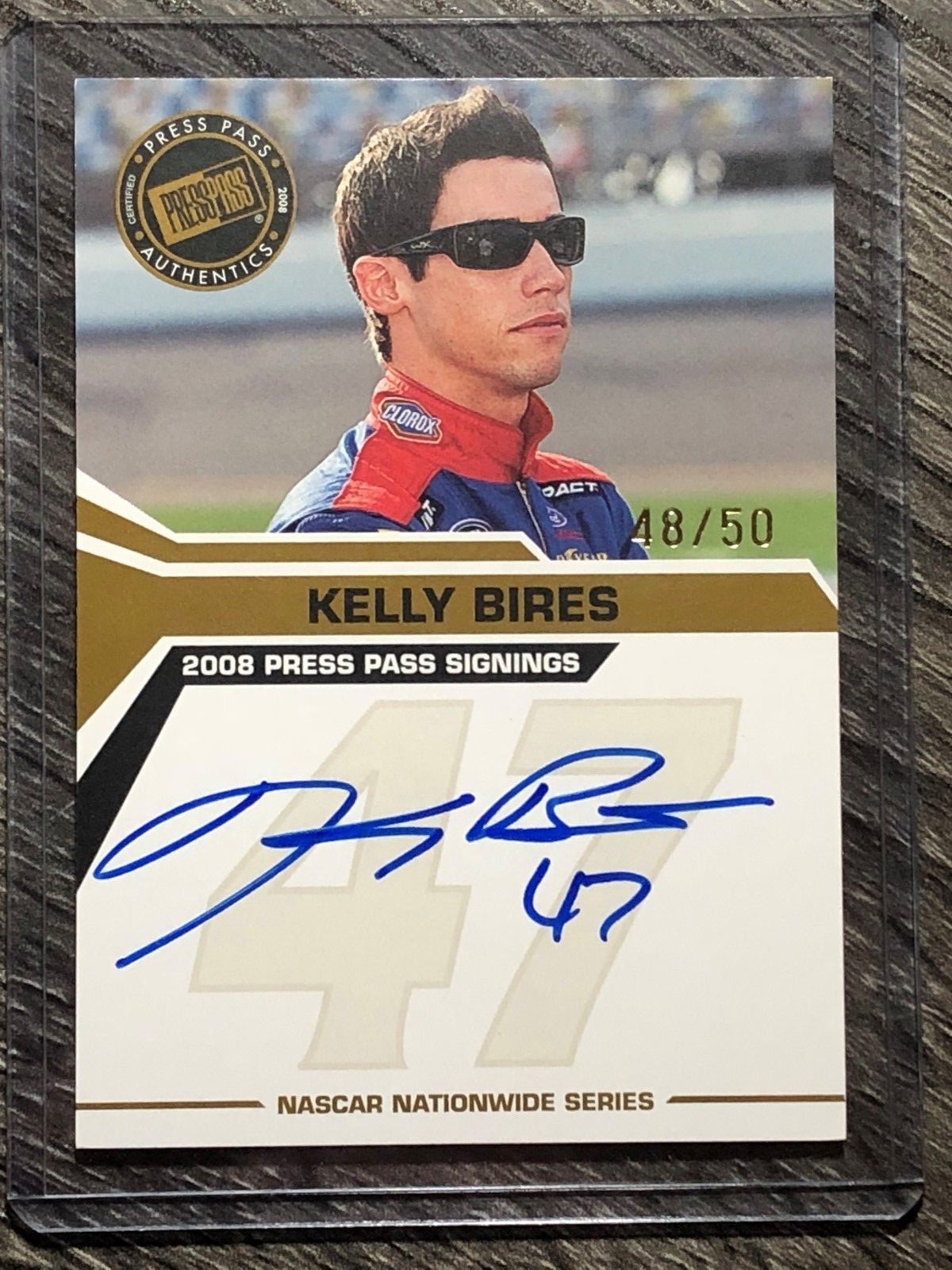 2008 Press Pass Authentics GOLD Racing KELLY BIRES 🏁Autograph🏁 NASCAR 🏁 ...