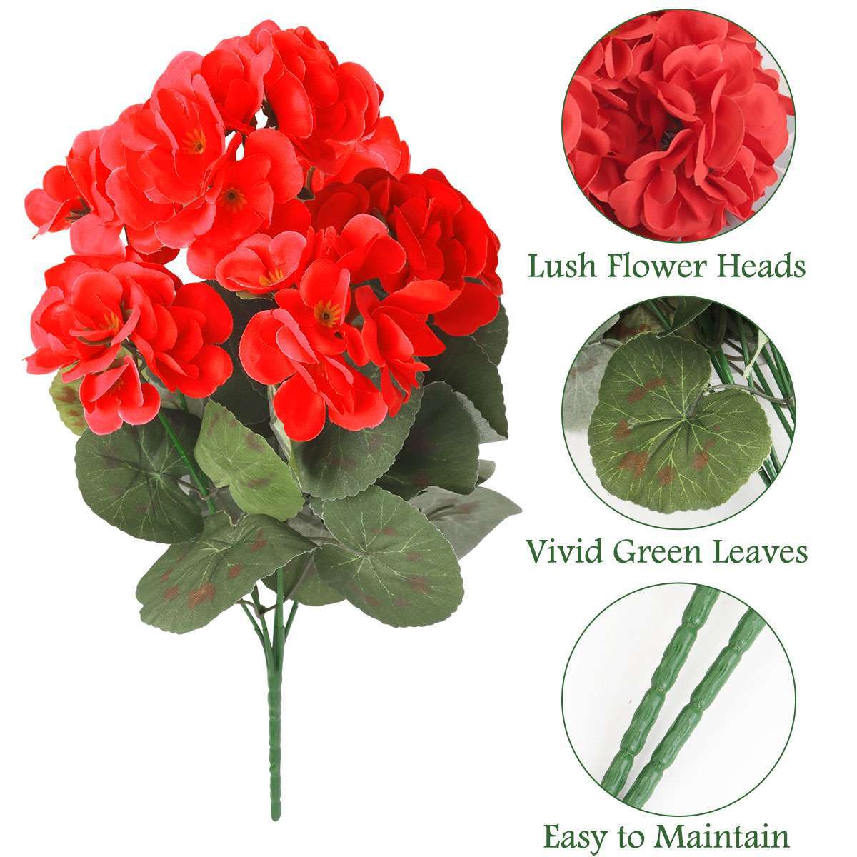 3 Bundles Artificial Red Geranium Silk Flowers for Home Party Outdoor ...