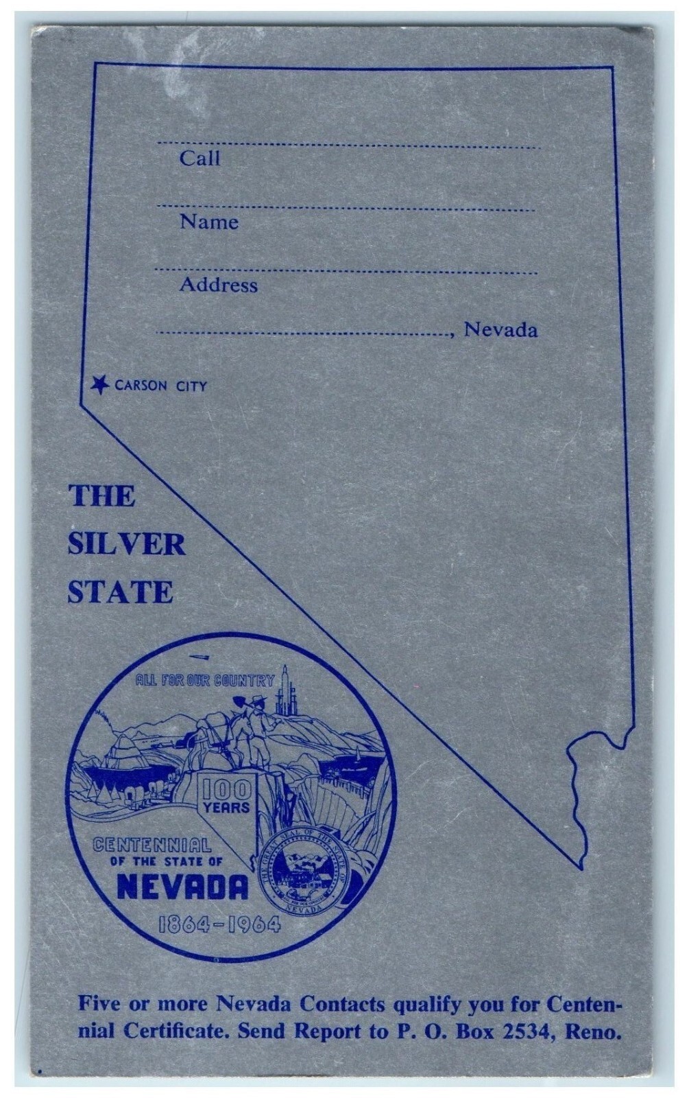 c1960 The Silver State Centennial State Reno Nevada NV Vintage Antique ...