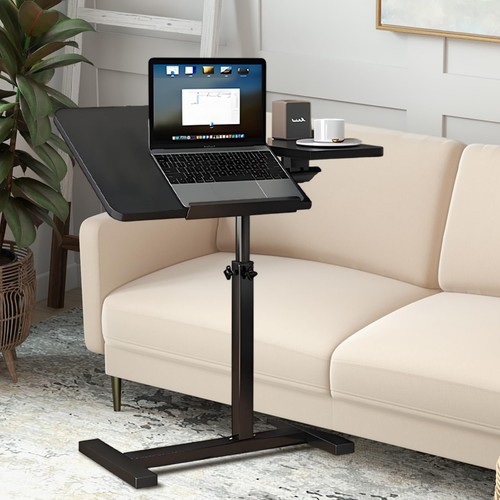 Height Adjustable Overbed Bedside Table with Wheels，Split Top Tilt ...