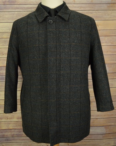 Men's Douglas tweed coat overcoat 50R grey trench pea check padded car ...