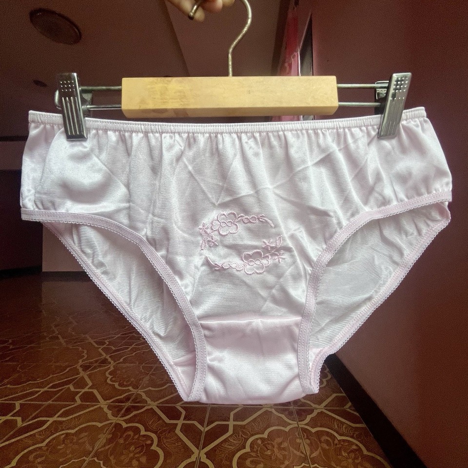 100% Nylon Pink Bikini Sz.8 Low Waist Panties Slippery Briefs Double ...
