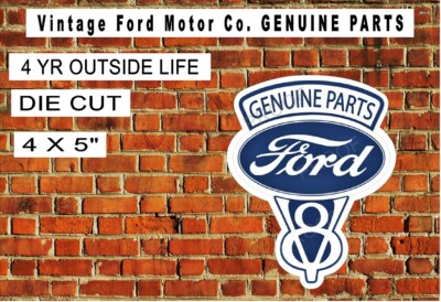 Vintage Ford Motor Co. GENUINE PARTS V8 Laminated Vinyl Decal | eBay