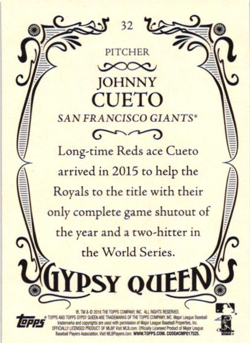 2016 Topps Gypsy Queen #32 Johnny Cueto | eBay