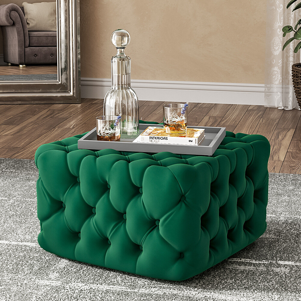 Extra Large Chesterfield Tufted Velvet Square Round Footstool Pouffe ...