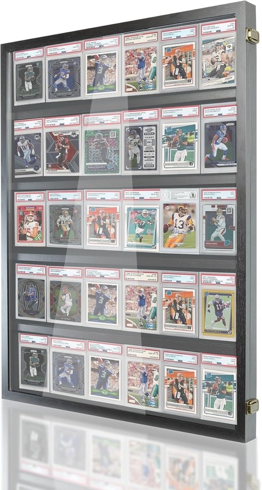 Graded Trading Card Display Case 35+ Black Sport Baseball Glass Wood ...