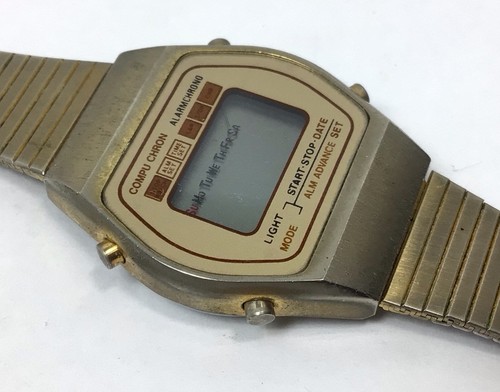 COMPU CHRON MENS WATCH LCD DIGITAL ALARM CHRONO WATCH GOLD TONE LIGHT ...
