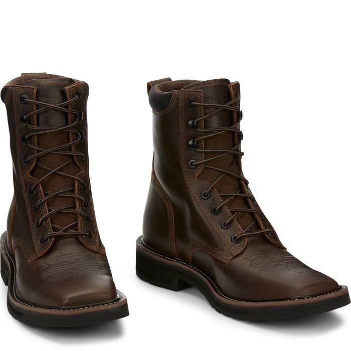 JUSTIN MEN'S STAMPEDE SQUARE TOE LACE-UP WORK BOOTS - SOFT TOE-681 | eBay