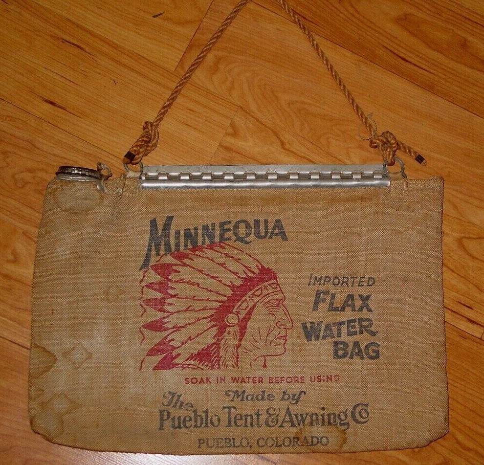 Vintage MINNEQUA Flax Desert WATER BAG Auto Radiator Pueblo Tent Awning ...