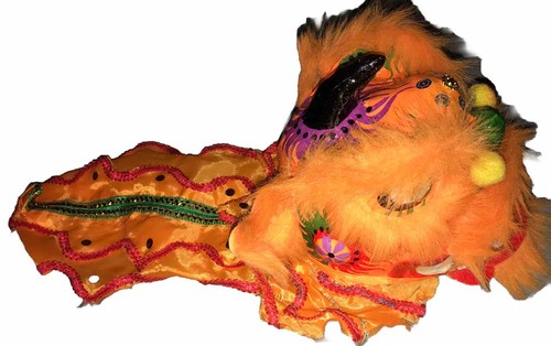 Vintage Paper Mache Orange Dragon Head Puppet Doll Opening Mouth Asian ...