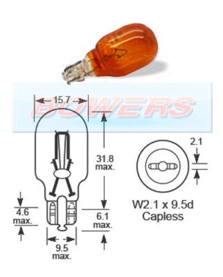 Ring R958 12v 16W W16W W2.1x9.5D Push Fit Amber Capless 955 Light Bulb ...