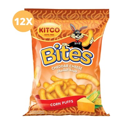 Lot de 12 x bouchées Kitco chips corn puffs cheddar fromage cuit au ...