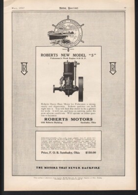 1917 ROBERTS INBOARD BOAT MOTOR ENGINE SANSKY OHIO NAUTICAL MARINE ...
