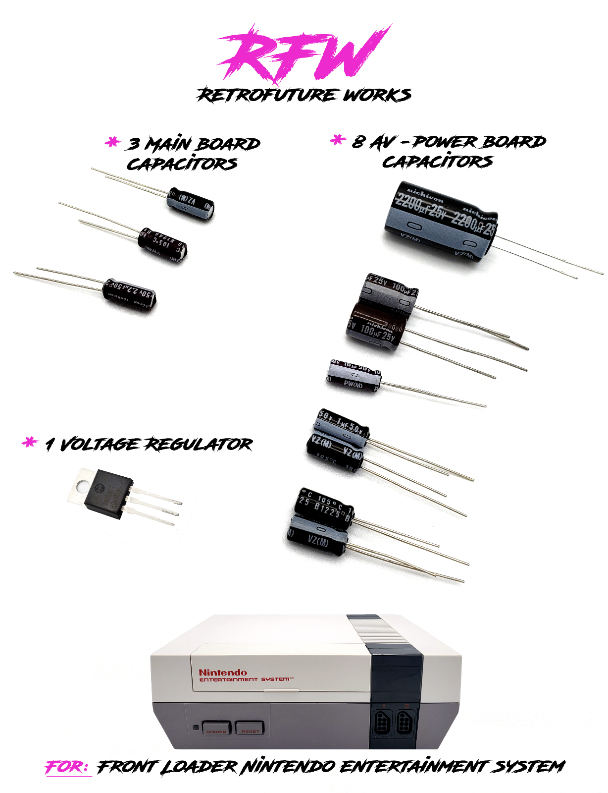 NES Front loader Console Nintendo System -Capacitor kit- 7805 Voltage ...