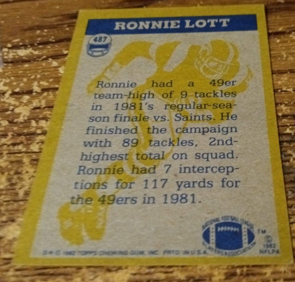 1982 Ronnie Lott Topps In Action NFL ROOKIE Card # 487 San Francisco ...