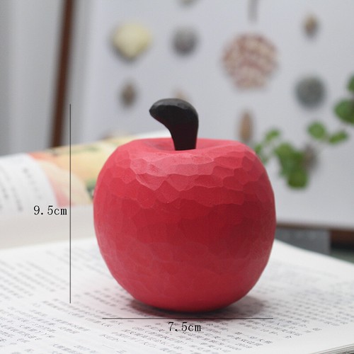 Red Apple Wood Carving Ornament Figurine Decoration Home Office Table ...