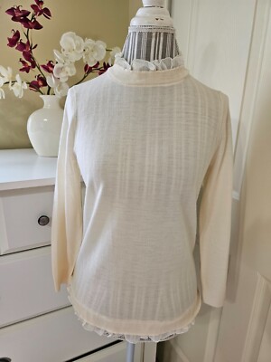 J.Crew Cream 100% Merino Wool Chiffon Ruffled Mock Neck Sweater Long ...