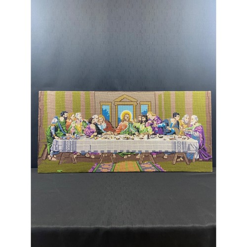 Vtg Huge 44.5" x 19.5" Completed Needlepoint Royal Paris The Last Supper Picture | eBay