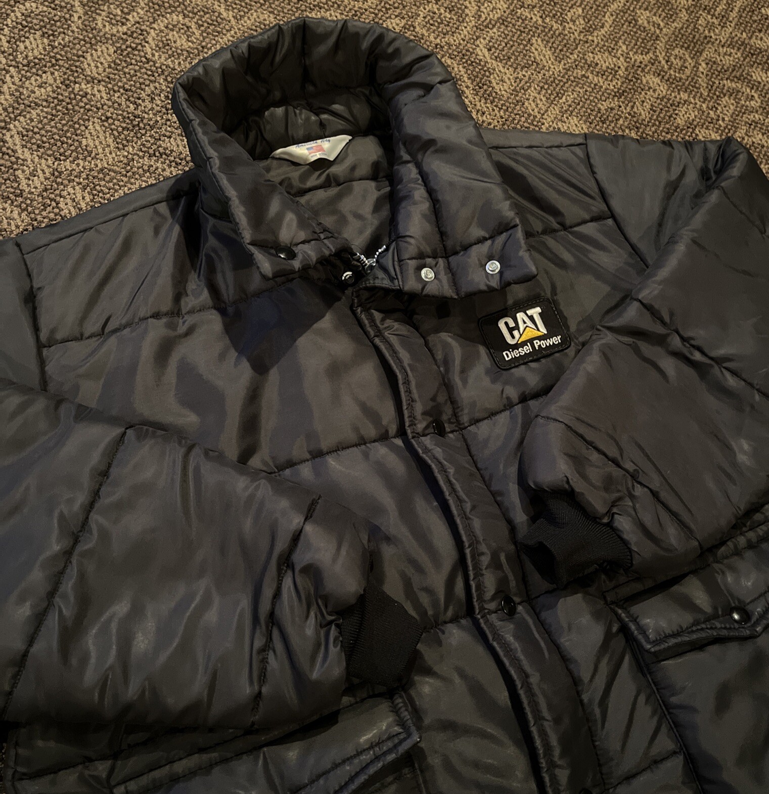Men’s Vintage Cat Diesel Power Patch Puffer Coat Blac… - Gem
