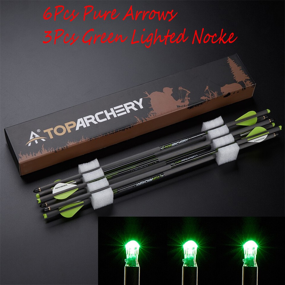 6X 20" Pure Carbon Crossbow Bolts Arrows .006 /3X Lighted Nocks ...