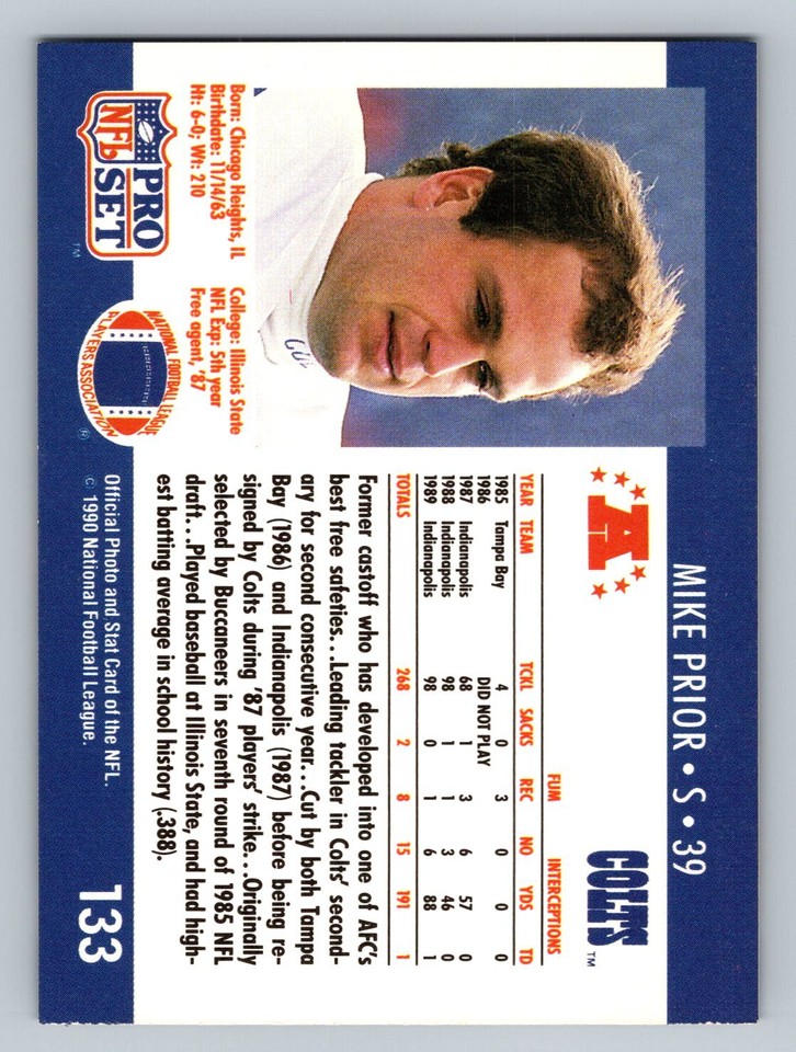 1990 Pro Set #133 Mike Prior | eBay