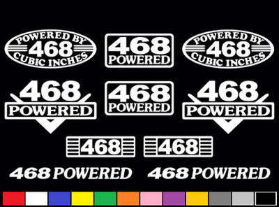 10 DECAL SET 468 CI V8 POWERED ENGINE STICKERS EMBLEMS .060 454 VINYL ...
