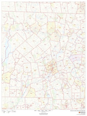 Worcester County, Massachusetts ZIP Codes Laminated Wall Map (MSH) | eBay