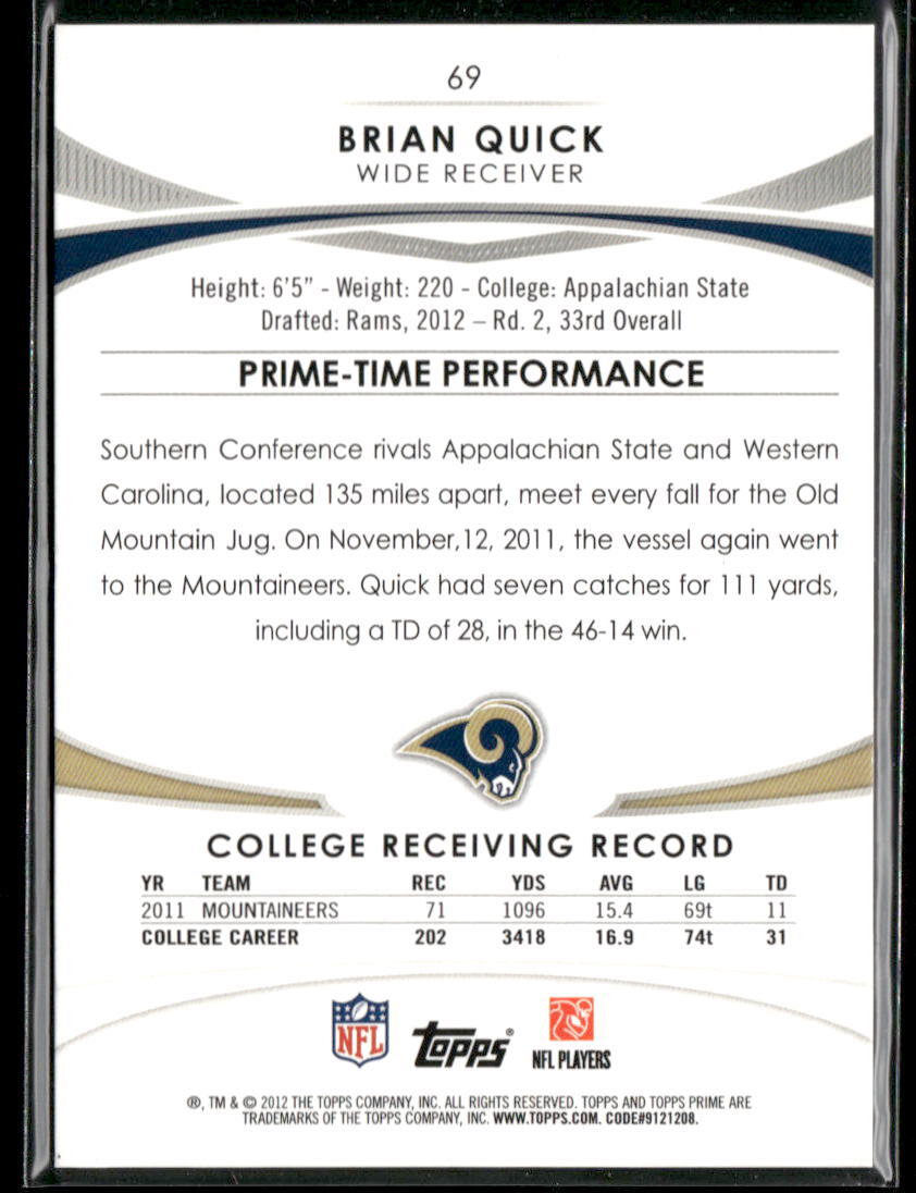 2012 Topps Prime - Brian Quick #69 Silver Rainbow /99 (RC) for sale ...