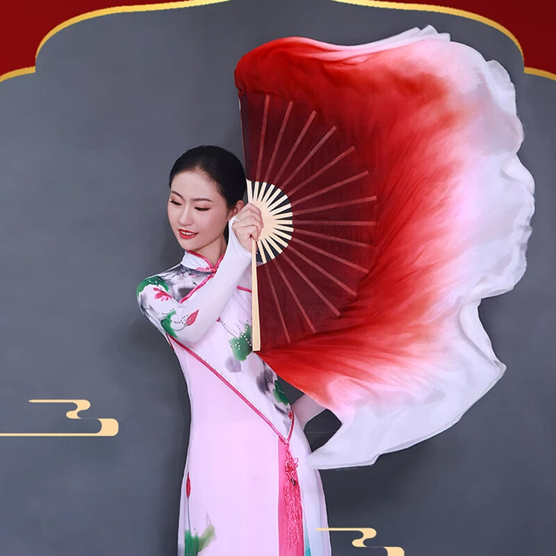 Double Side Half Circle Fan Women Folk Dance Long Flutter Fan Veil ...