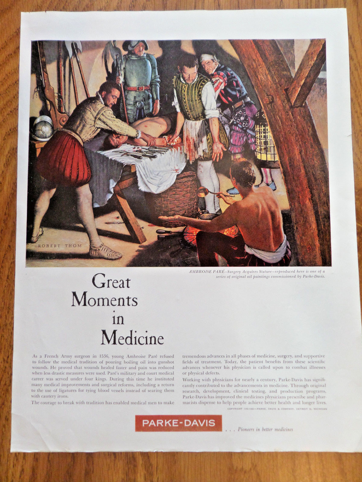 1959 Parke Davis Ad Moments in Medicine Ambroise Pare Surgery Acquires ...