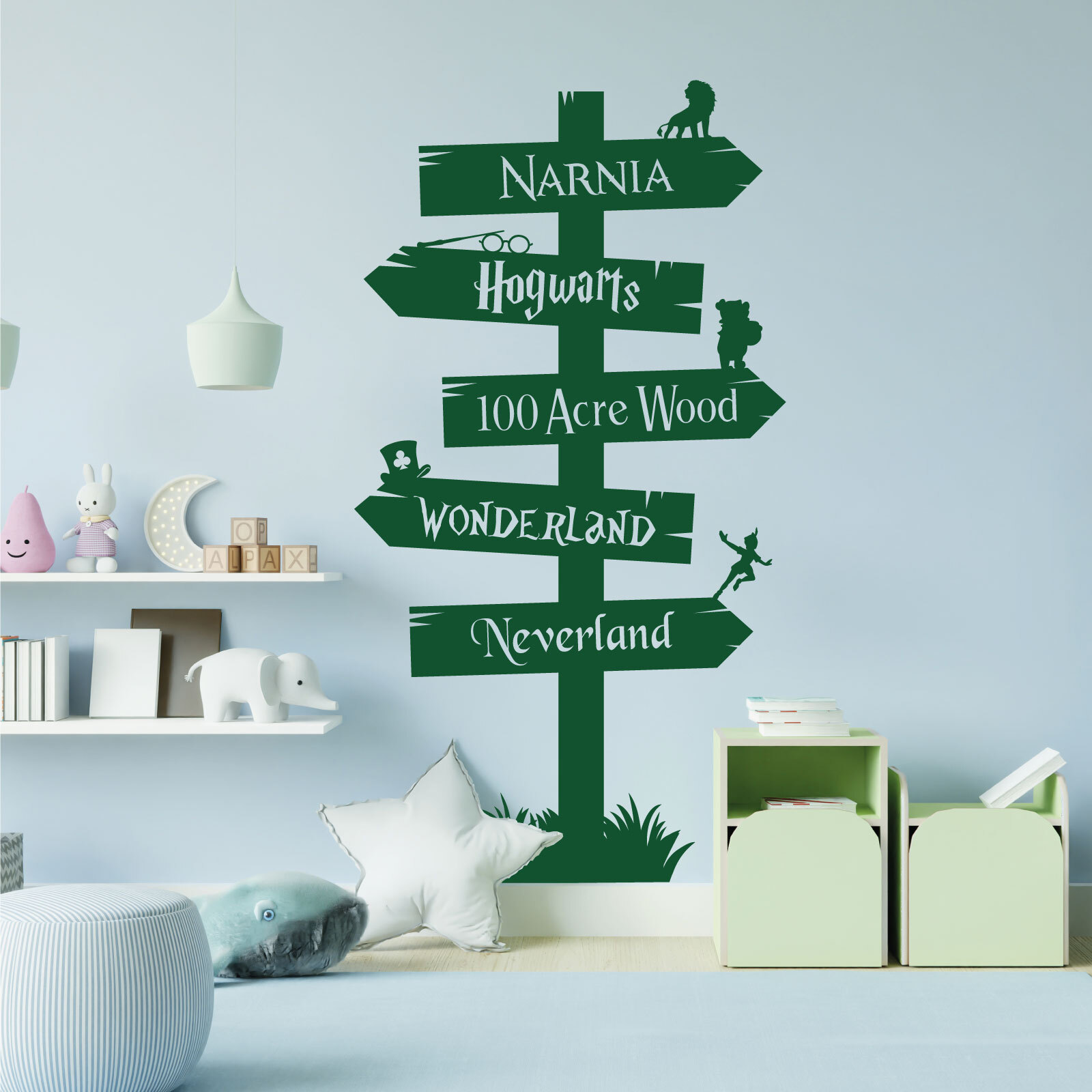 Storybook Signpost Children Wall Sticker - Narnia, Hogwarts, Neverland ...
