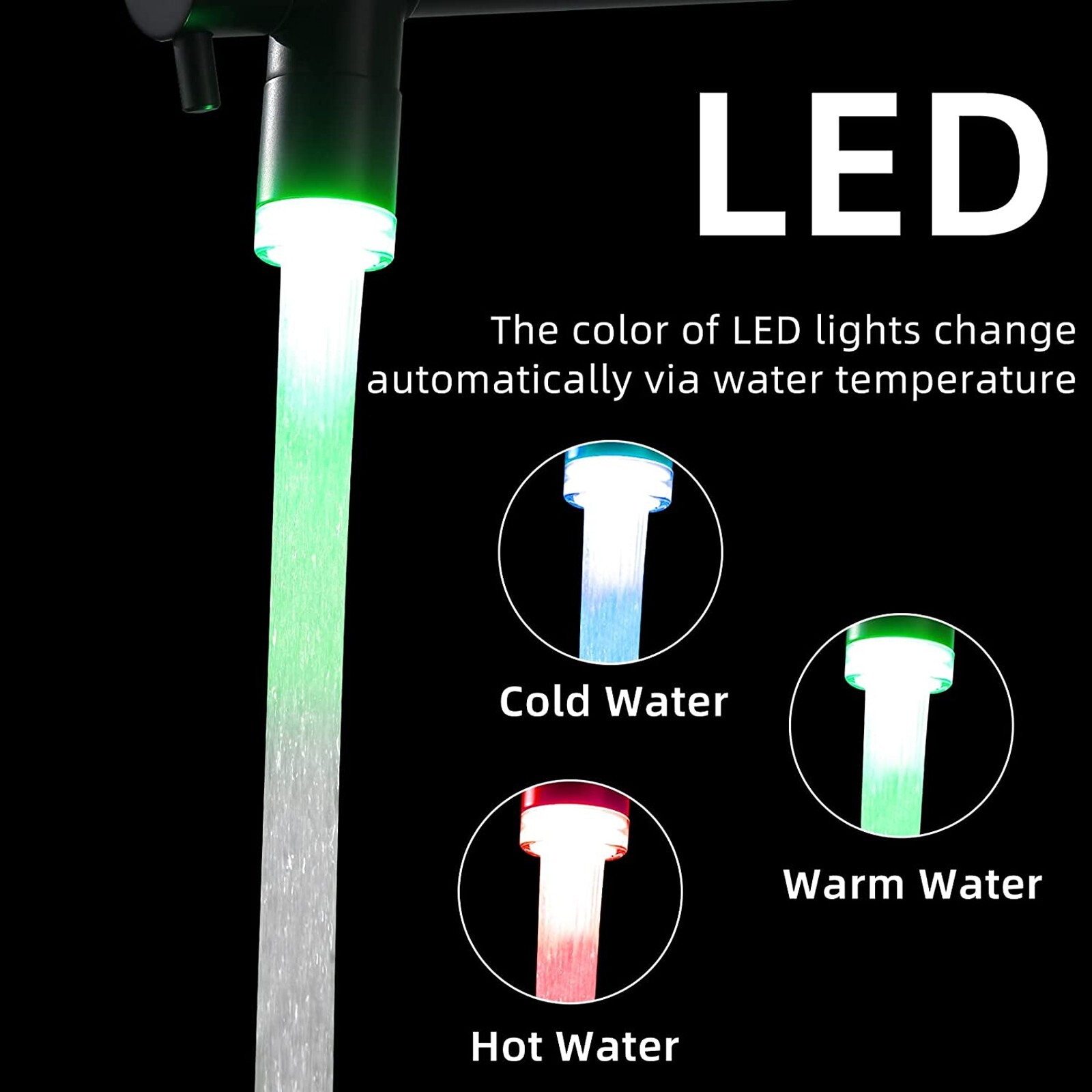 Black LED Kitchen Faucet Sink Mixer Faucet Single Handle Pull Down ...