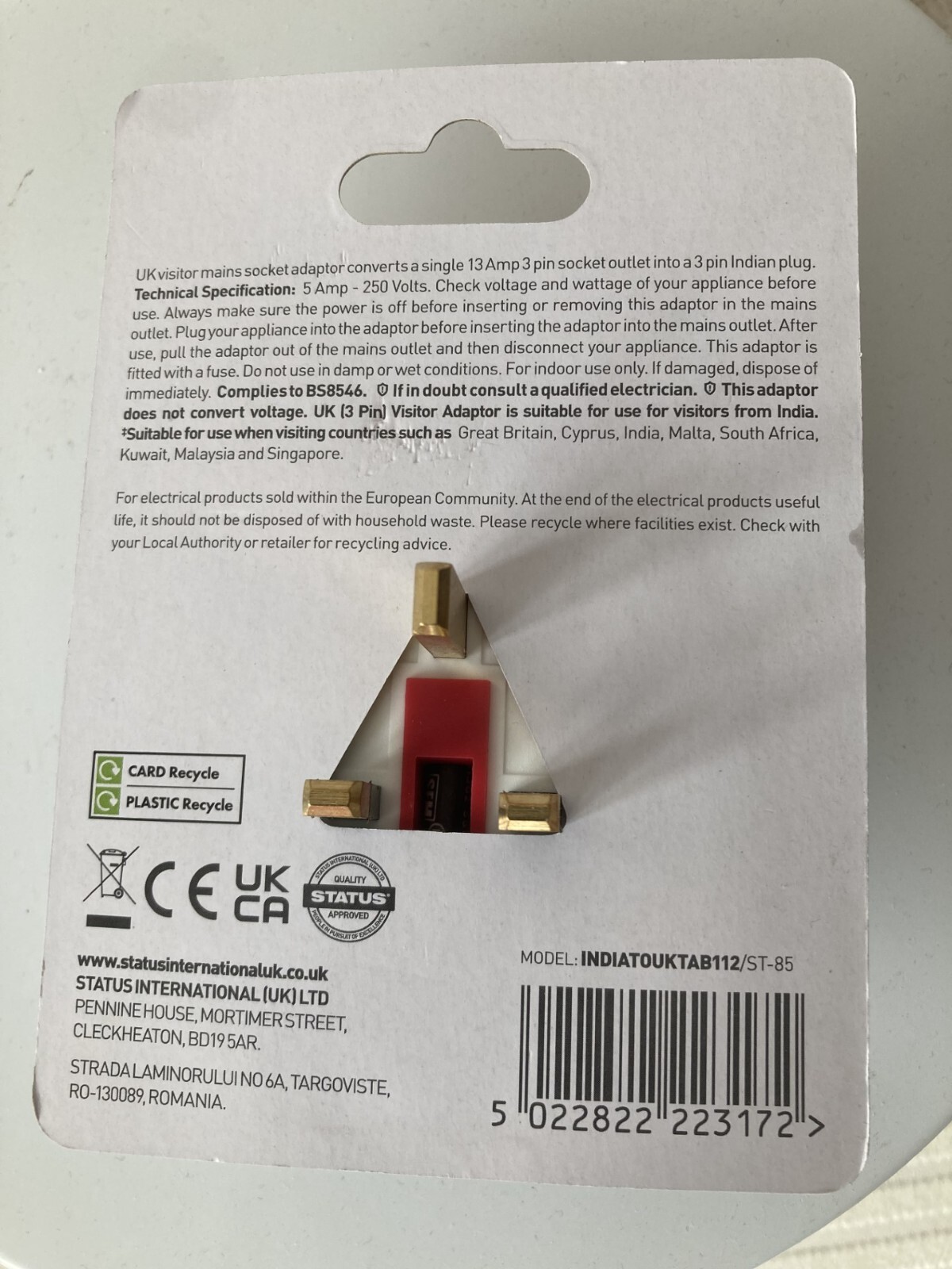 5 Amp Round Pin to Square Pin 13 Amp Adaptor Plug Socket White India to ...