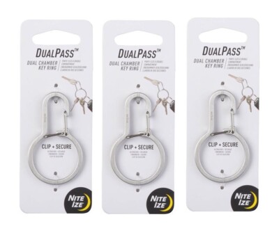3 ~Nite Ize DualPass Dual Chamber Key Ring Clip + Secure Stainless Key ...