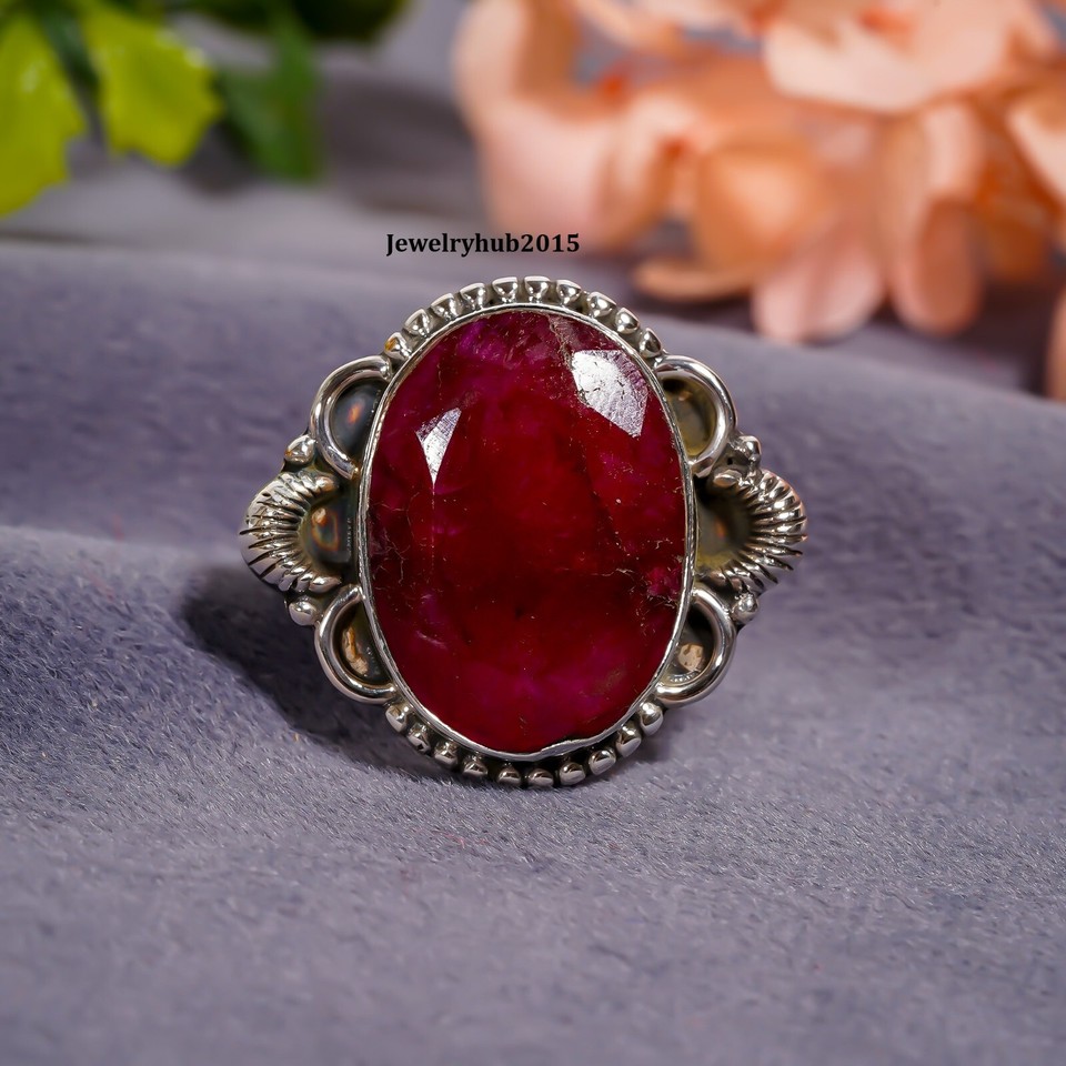 Ruby Gemstone Ring 925 Sterling Silver Pretty Designer Ring All Size MK ...