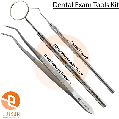 Dental Exam Tools Kit Hygiene Tweezers Mirror Teeth Cleaning Inspection ...