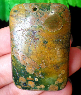 47x31x8mm Natural Green Rainforest Rhyolite Reiki Oblong Pendant Bead ...