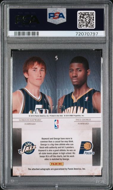 2010 R & S ROOKIES PAUL GEORGE GORDON HAYWARD /49 PSA AUTO 10 POP 1 NO ...