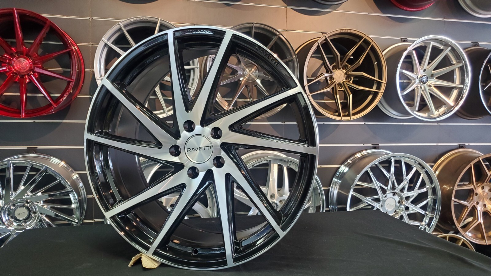 20" INCH RAVETTI M10 BLACK MACHINE WHEELS 20X8.5 RIMS BP: 5X114.3 225 ...