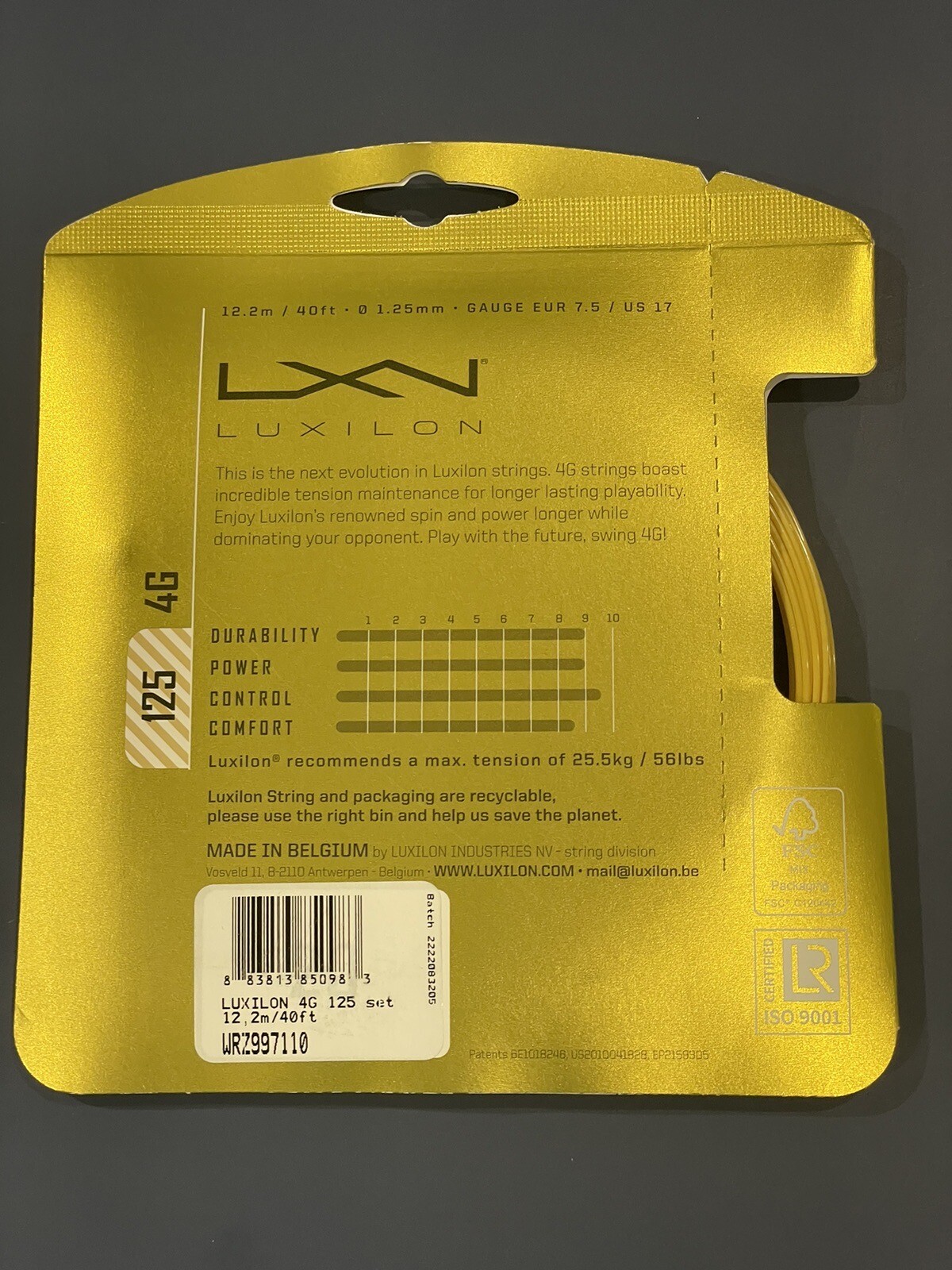 Wilson LXN Luxilon 125 4g Tennis Racquet String Set of 2 Wrx997123 for ...
