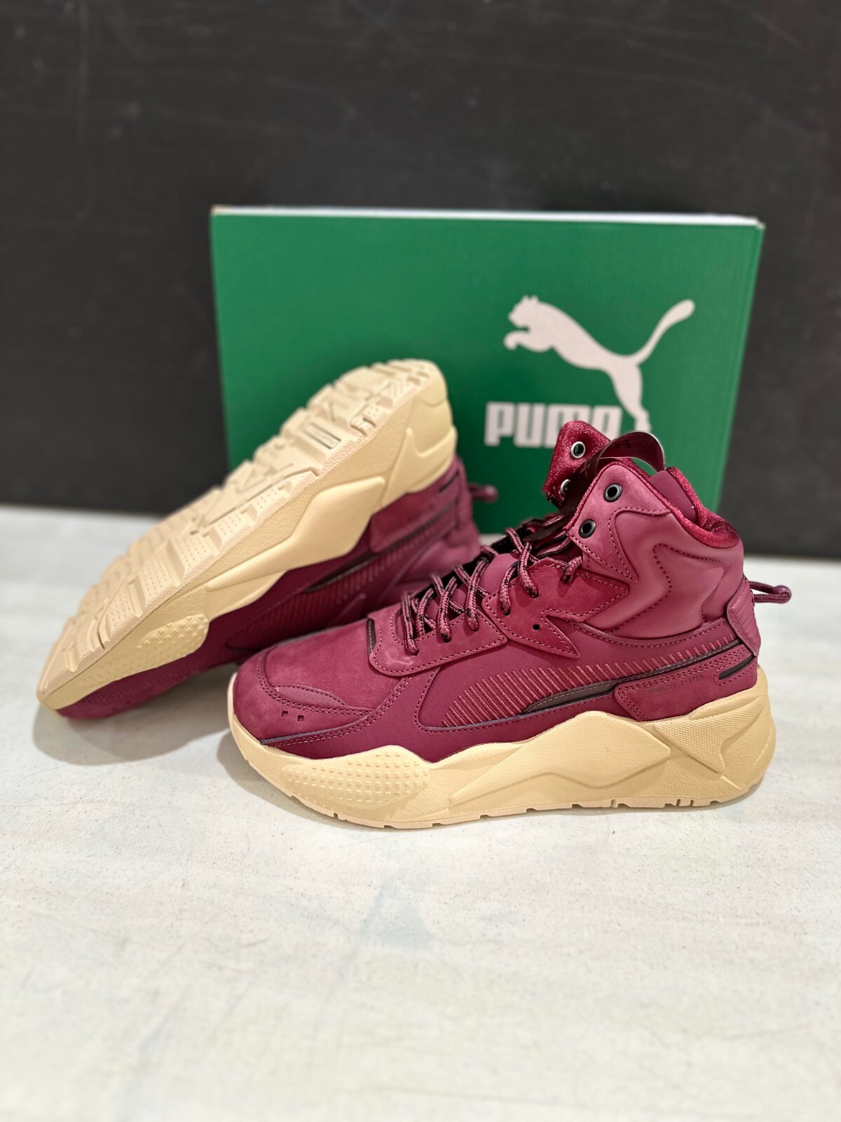 PUMA RsX MID CLUB MILITIA JR Lace Up YOUTH Boys Burgundy Sneakers ...