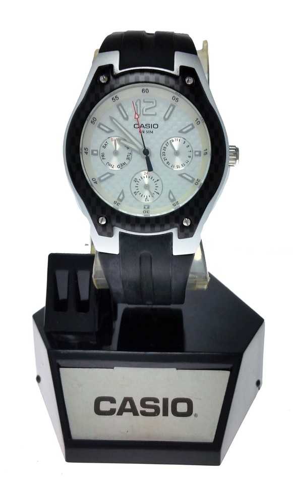 NEW Casio Men's watch MTR-301 Black Band White Face 3 Eye 50M Water ...