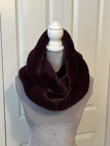 ASPEN FAUX FUR INFINITY TWIST SCARF WRAP Burgundy Maroon Luxury Winter ...