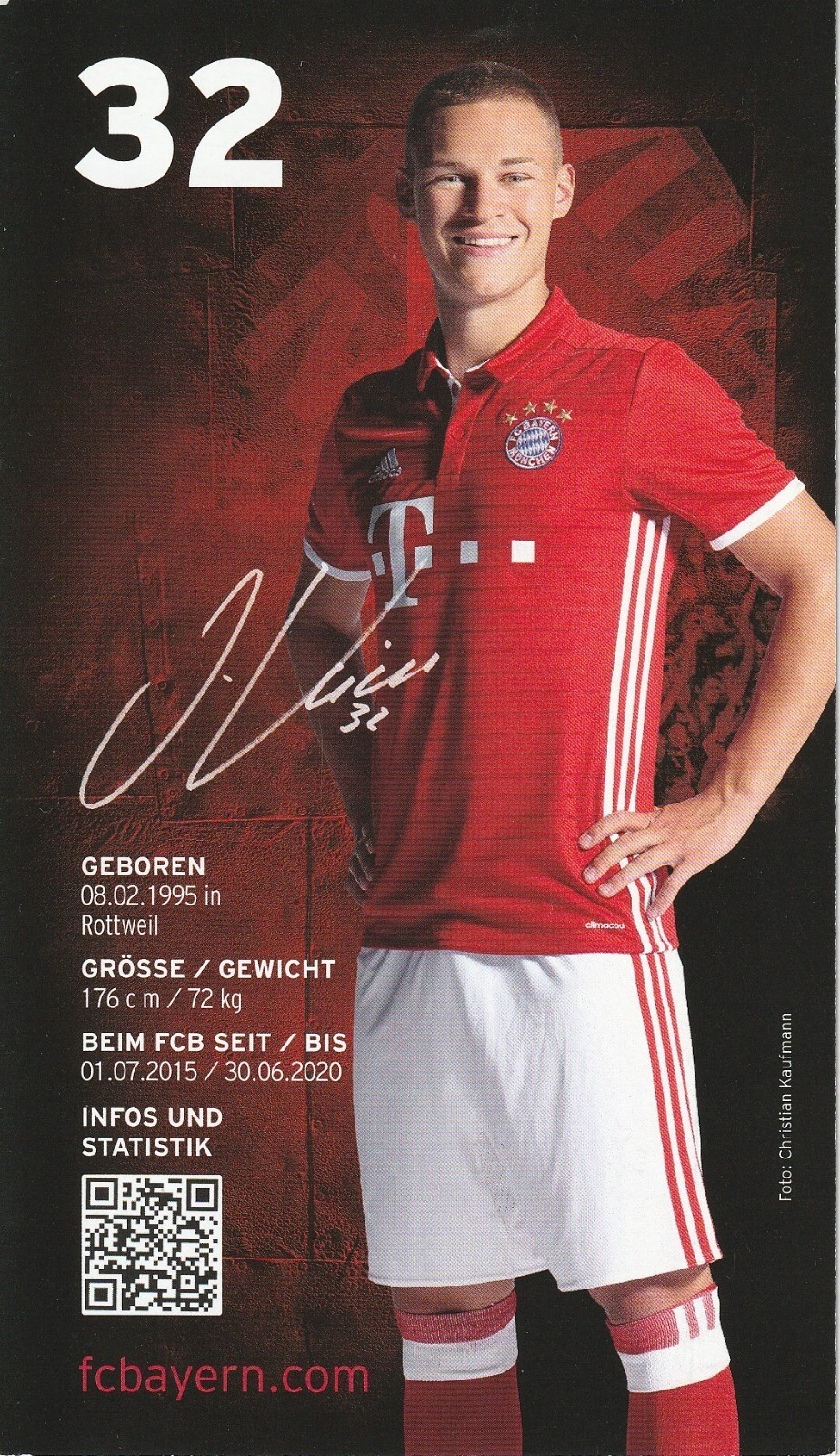 JOSHUA KIMMICH - BAYERN MÜNCHEN SIGNED IN PERSON AUTOGRAMMKARTE 2016/ ...