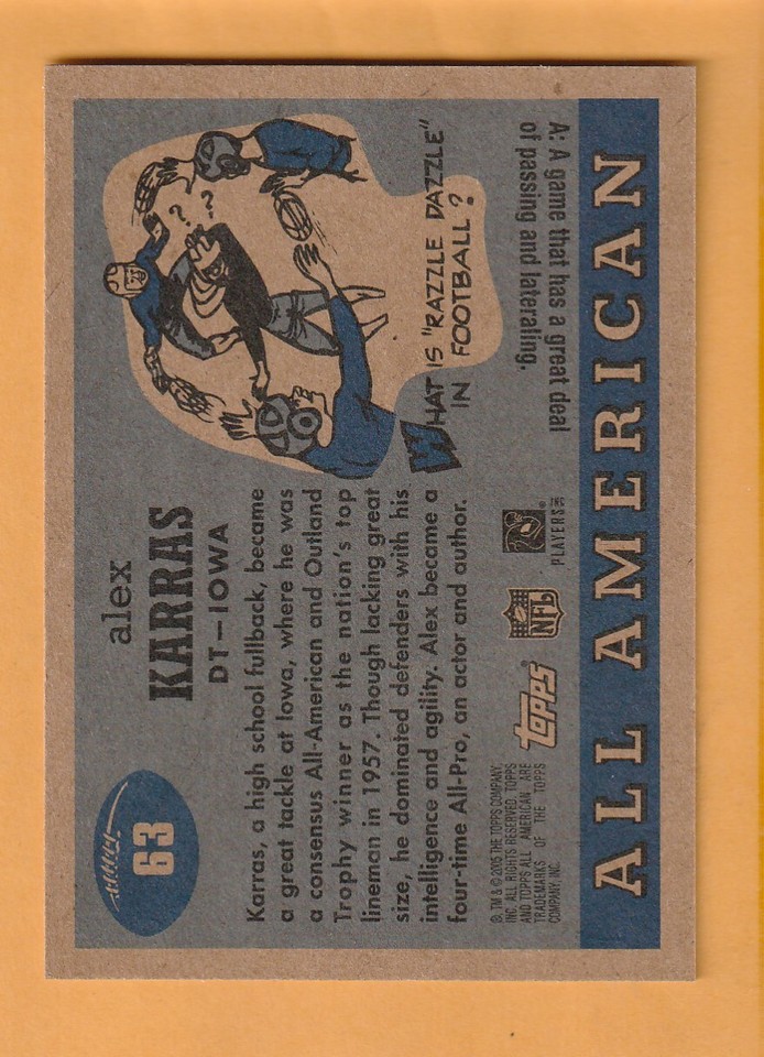 Alex Karras Iowa Hawkeyes 2005 Topps All American #63 HOF Gary Indiana ...