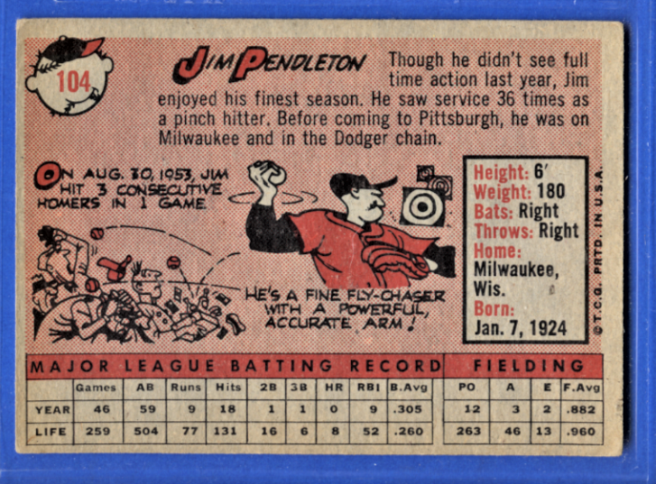 1958 Topps Baseball #104 Jim Pendleton - Pittsburgh Pirates - Ex | eBay