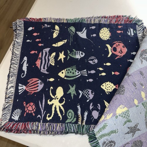 Rag Fringe Set Of 6 Placemats Navy Fish | eBay